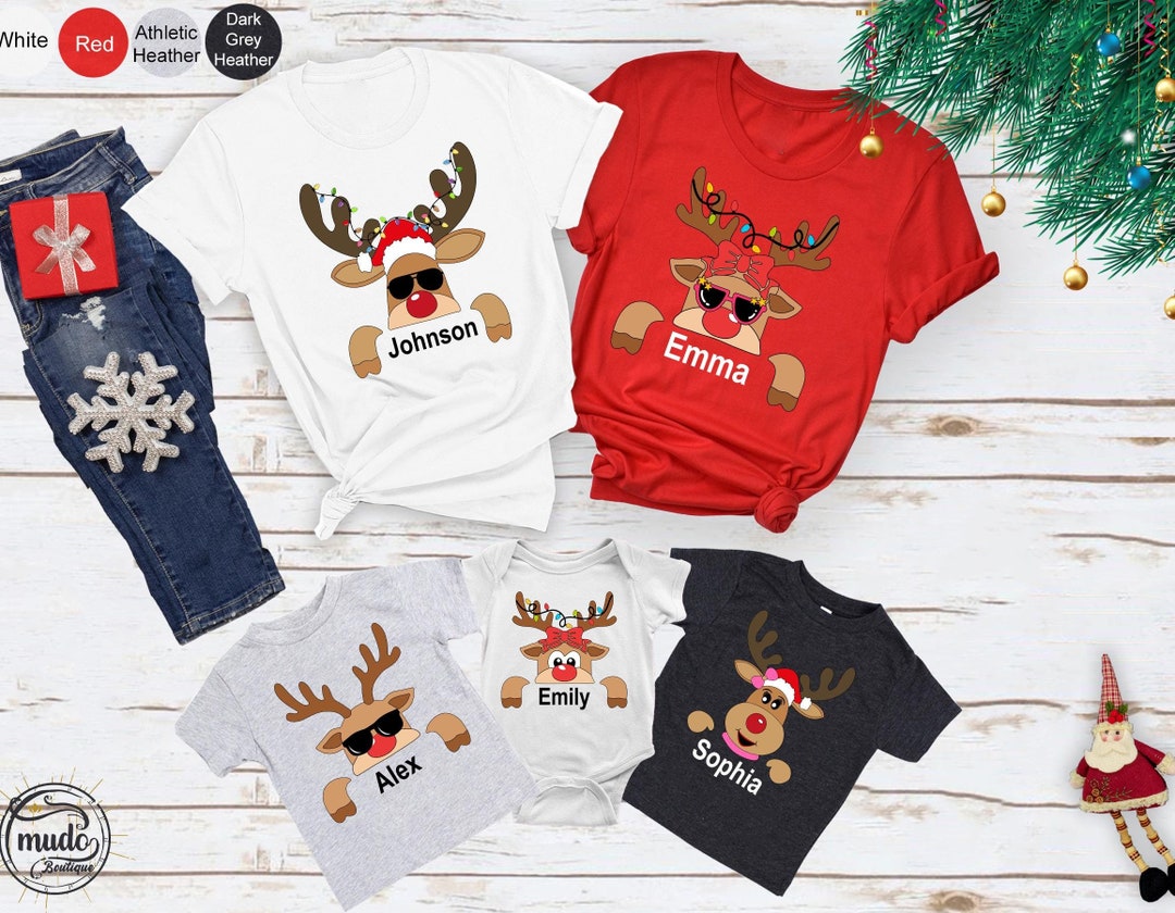 Reindeer Family Christmas T-shirt, Personalized Christmas Family Shirt ...