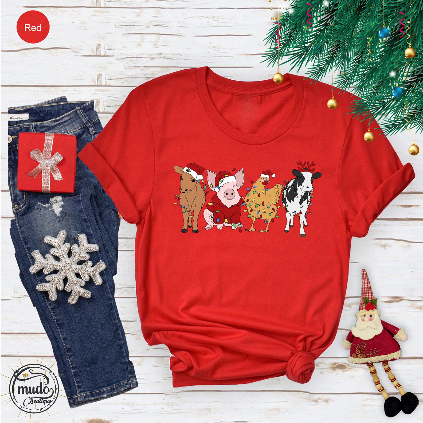Farm Animals Christmas Tshirt, Christmas Farm Animals Shirt, Farmer ...