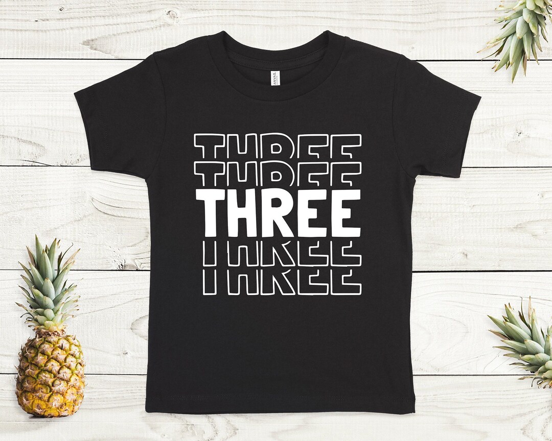 Three Shirt, Third Birthday Party T-shirt, 3 Year Old Tshirt, Three Kids Tees, 3rd Birthday ...