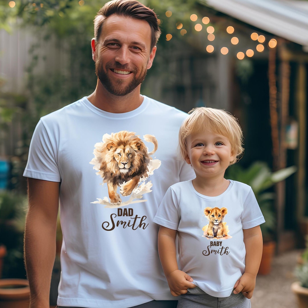 Custom Name Lion Shirt, Dad and Son Lion Matching Tee, Personalized ...