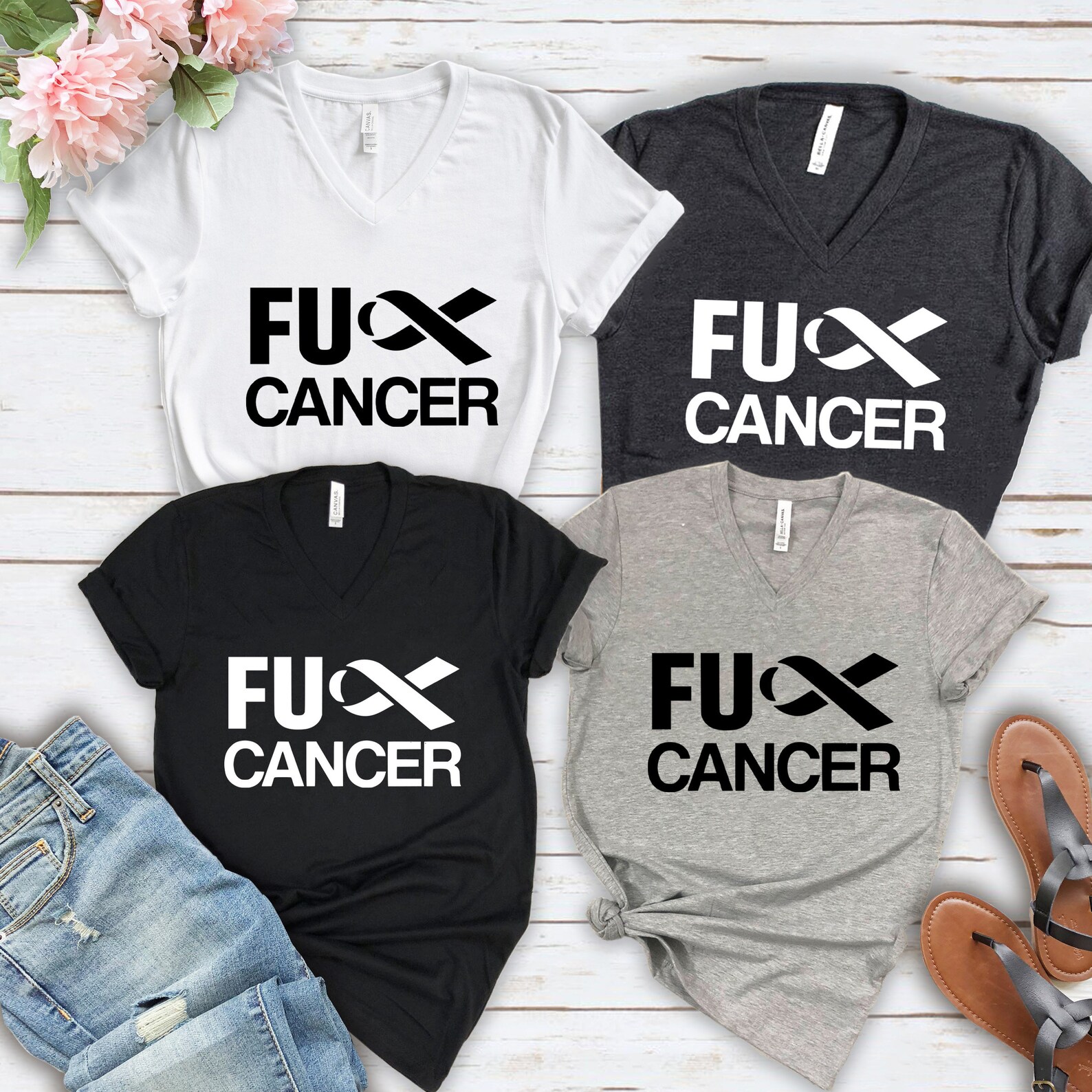 F_ck Cancer Shirtbreast Cancer Awareness T Shirtcancer | Etsy