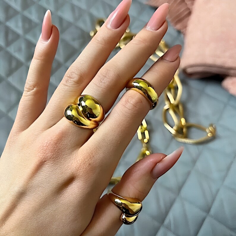 Gold Stackable Ring Set Dome Ring Gold Chunky Ring Gold Filled Ring Stackable Ring Sliver Chunky ...
