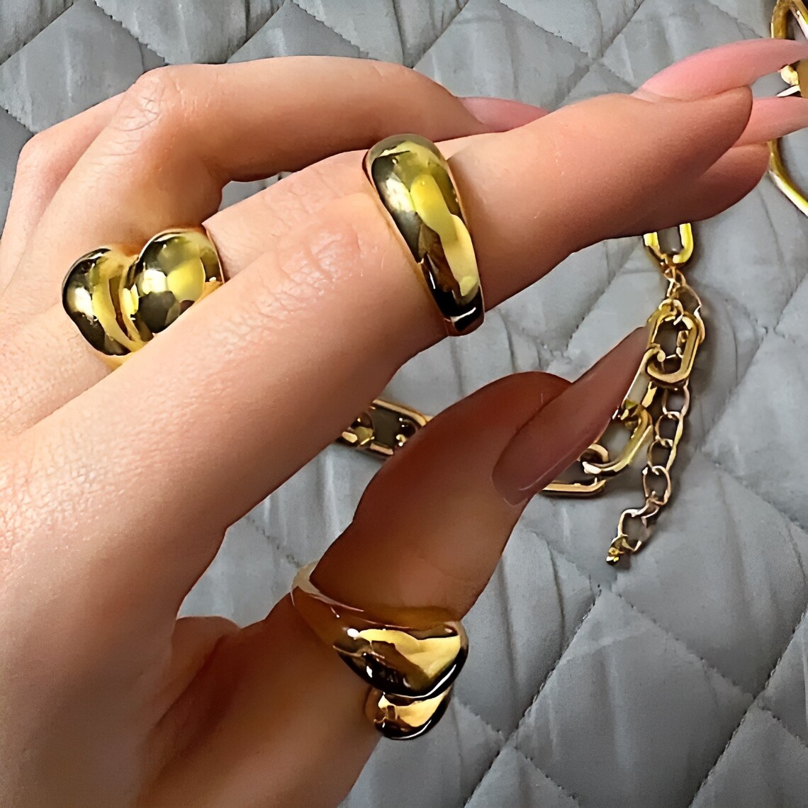 Gold Stackable Ring Set Dome Ring Gold Chunky Ring Gold Filled Ring Stackable Ring Sliver Chunky ...