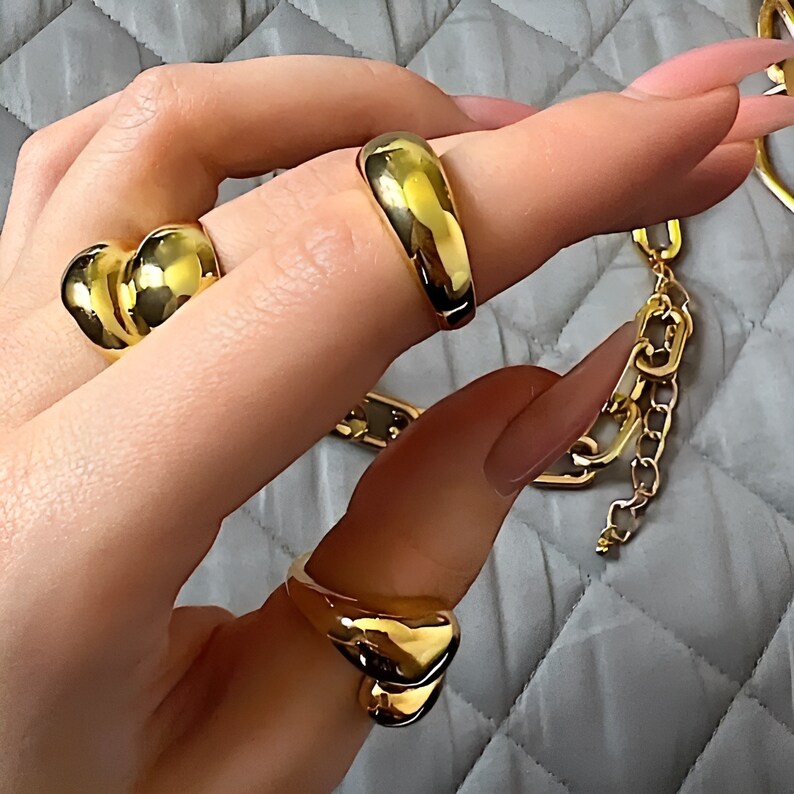Gold Stackable Ring Set Dome Ring Gold Chunky Ring Gold Filled Ring Stackable Ring Sliver Chunky ...