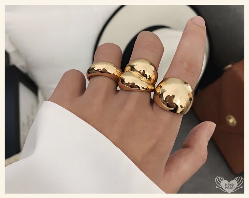 Gold Stackable Ring Set Dome Ring Gold Chunky Ring Gold Filled Ring Stackable Ring Sliver Chunky ...