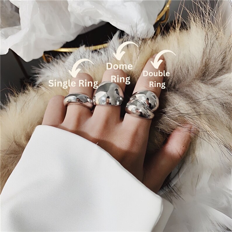 Gold Stackable Ring Set Dome Ring Gold Chunky Ring Gold Filled Ring Stackable Ring Sliver Chunky ...