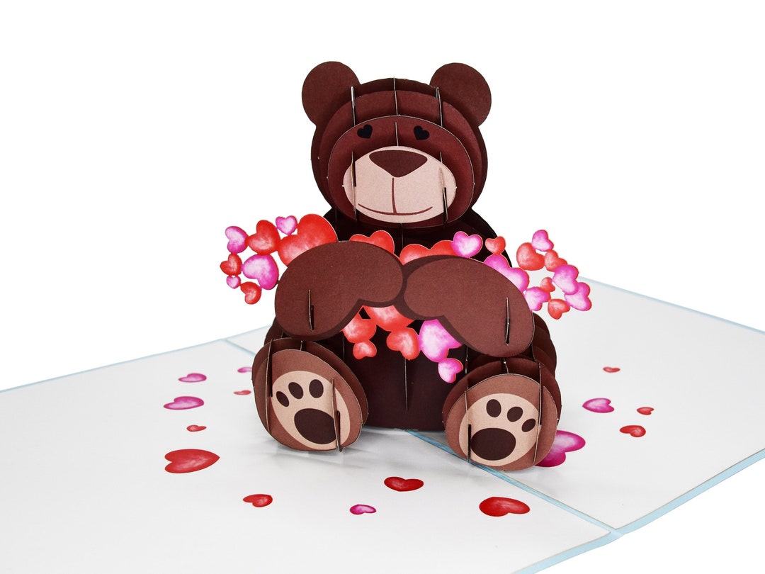 Teddy Bear Hugging Hearts Pop up 3D Birthday Card, Anniversary Card ...