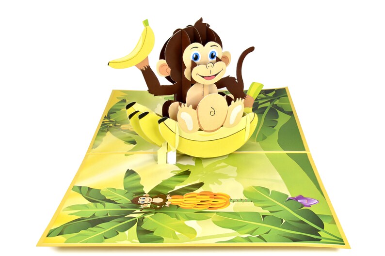 Baby Monkey Pop up Card for Kids Animal Lovers 3D Birthday - Etsy