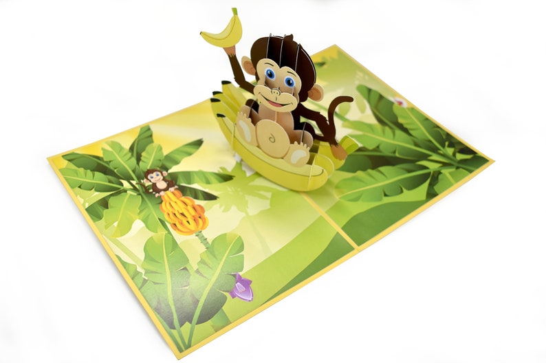 Baby Monkey Pop up Card for Kids Animal Lovers 3D Birthday - Etsy