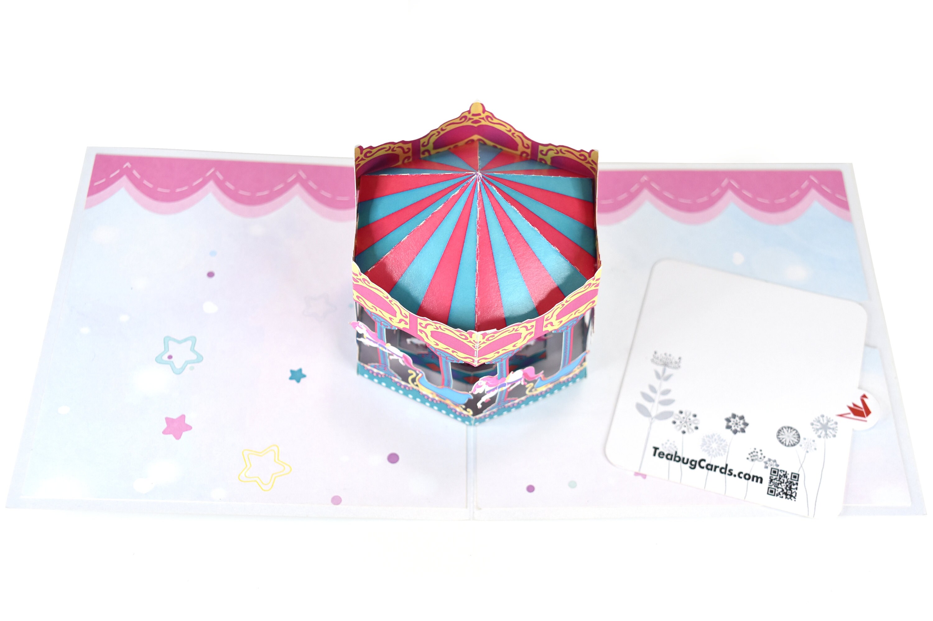 Pink Carousel and Ponies Pop up Greeting Card, Birthday Card for ...