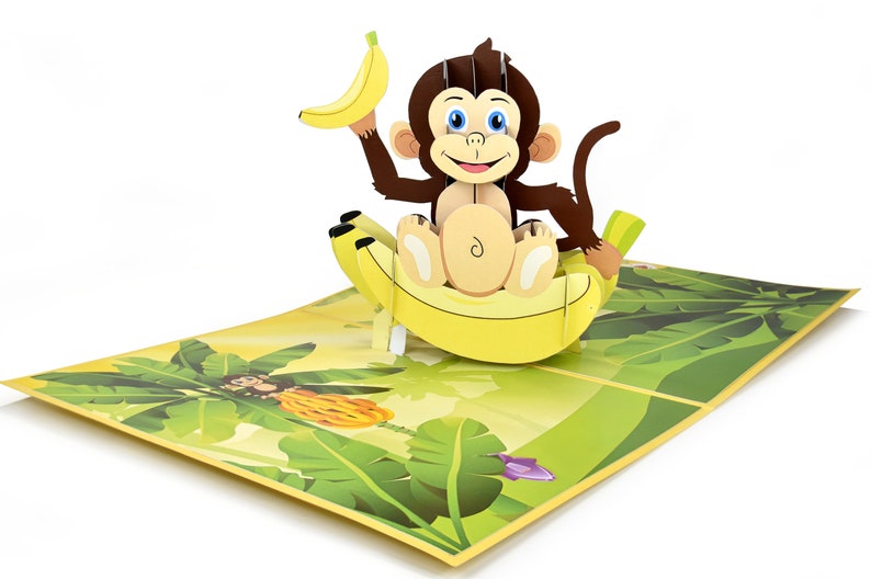 Baby Monkey Pop up Card for Kids Animal Lovers 3D Birthday - Etsy