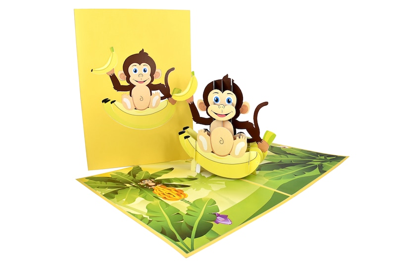 Baby Monkey Pop up Card for Kids Animal Lovers 3D Birthday - Etsy
