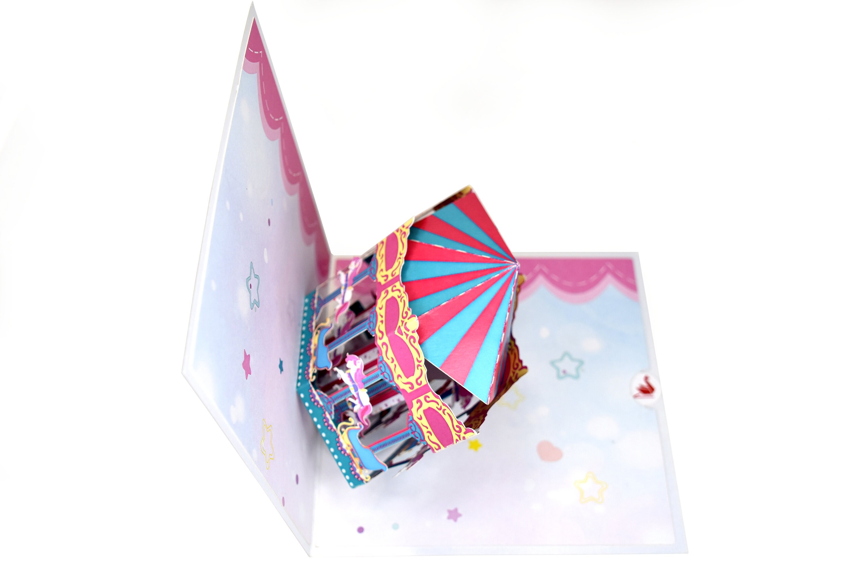 Pink Carousel and Ponies Pop up Greeting Card, Birthday Card for ...