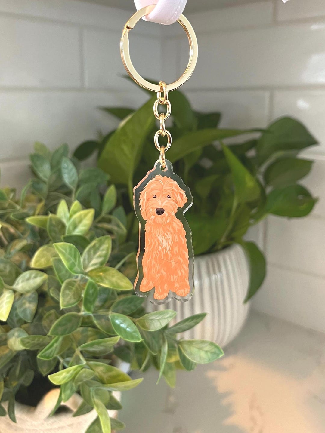 Double-sided Goldendoodle Dog Keychain | Gold Plated, Waterproof | Red ...
