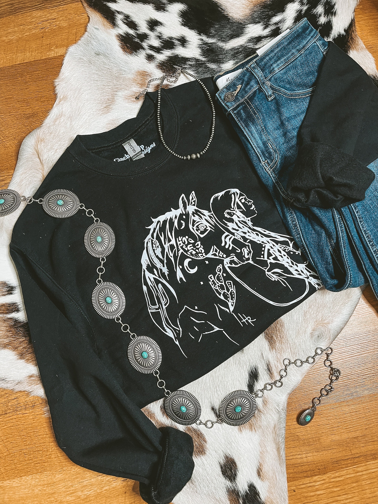 Cinched up Designs Untamed Cowgirl Crewneck Western Sweatshirt, Horse ...