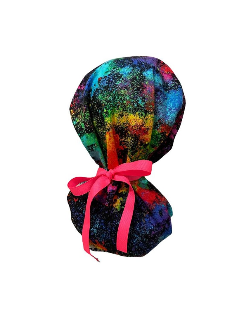 Colorful Paint Splatter Ponytail Bouffant Scrub Hat Scrub - Etsy
