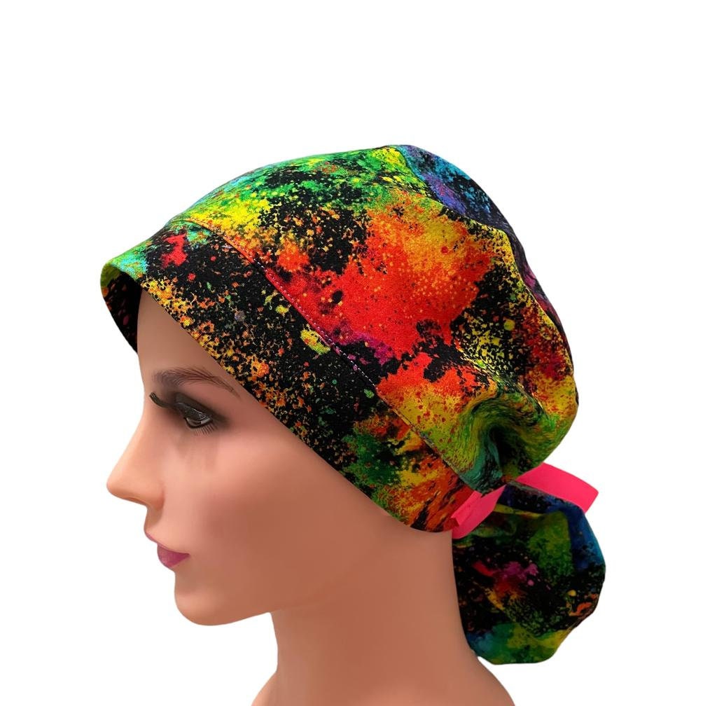 Colorful Paint Splatter Ponytail Bouffant Scrub Hat Scrub - Etsy