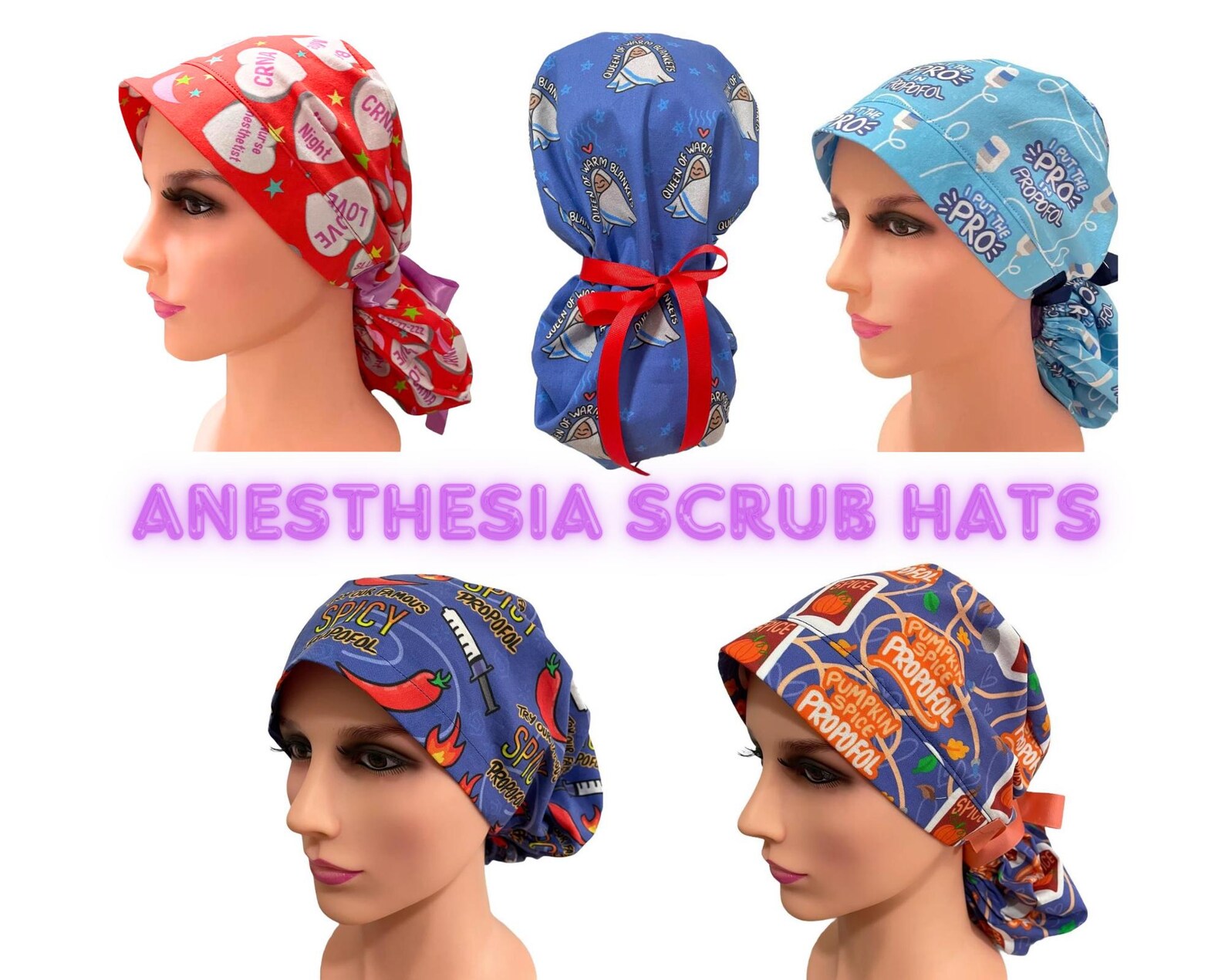 Anesthesia Scrub Hat, Anesthesia Ponytail Hat, Anesthesia Bouffant Hat ...