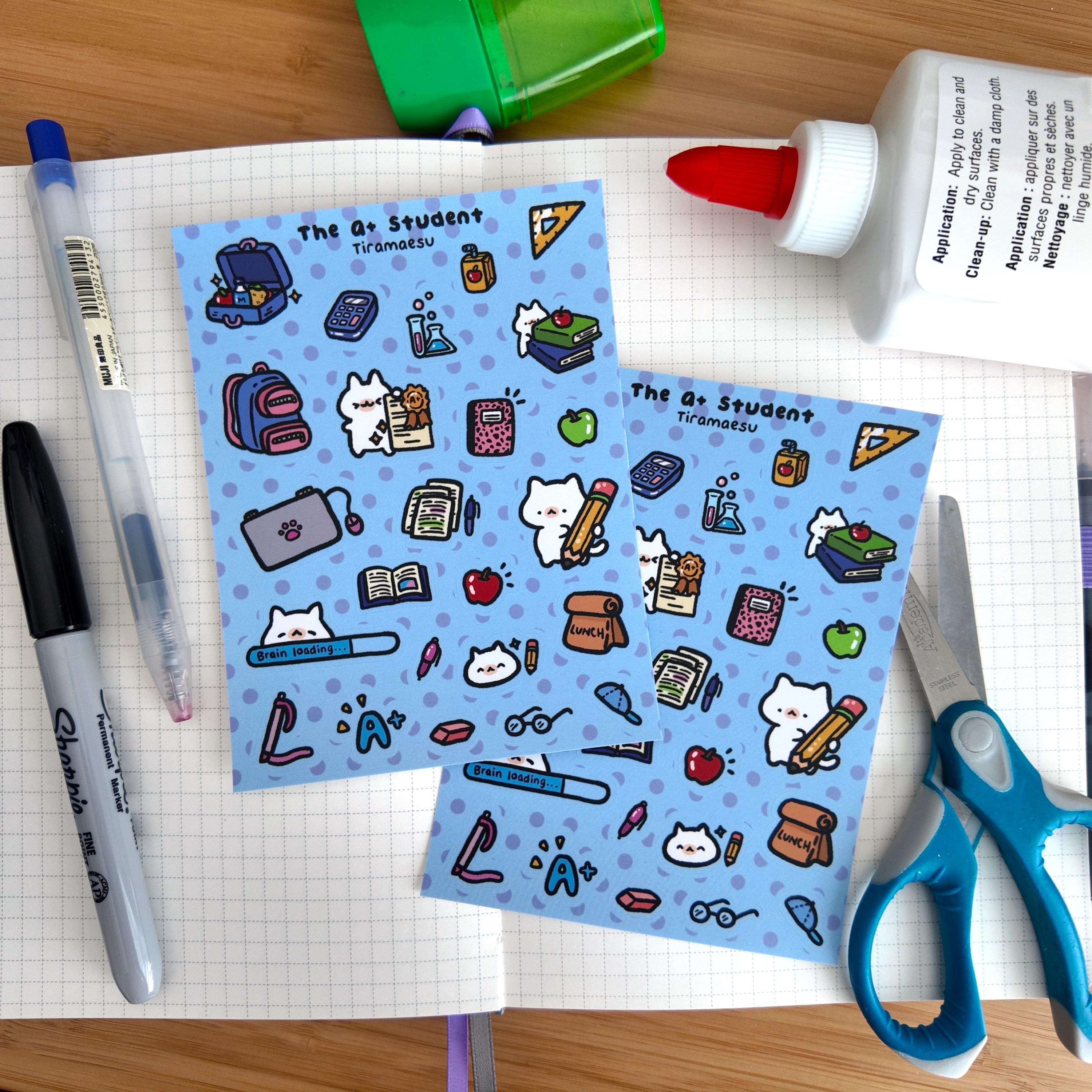 The A+ Student Sticker Sheet | Cute Back to School Stickers | Funny Cat ...