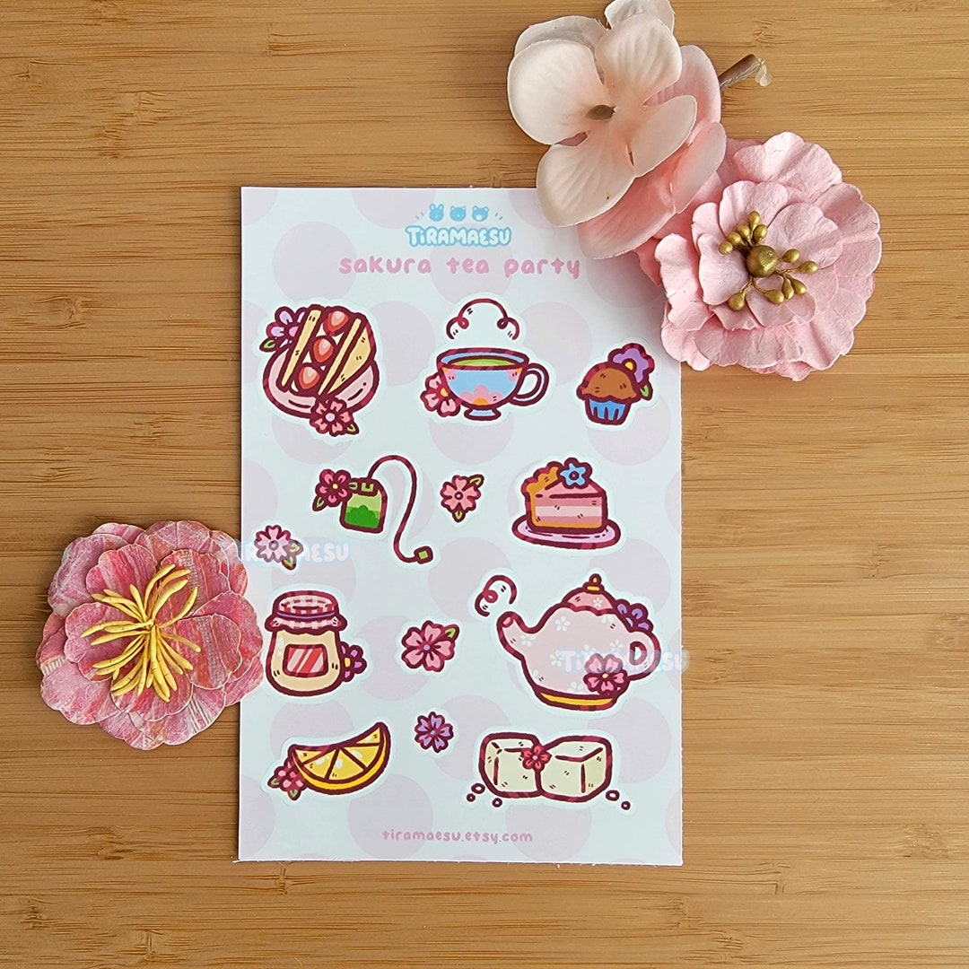Sakura Tea Party Sticker Sheet Cute Spring Sakura Stickers Tea Party ...