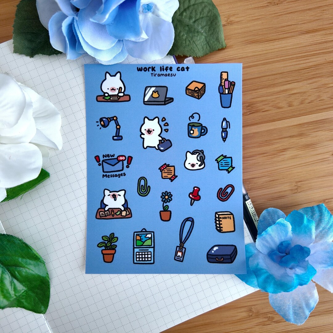 Work Life Cat Sticker Sheet | Funny Animal Stickers | Workaholics | Cat ...