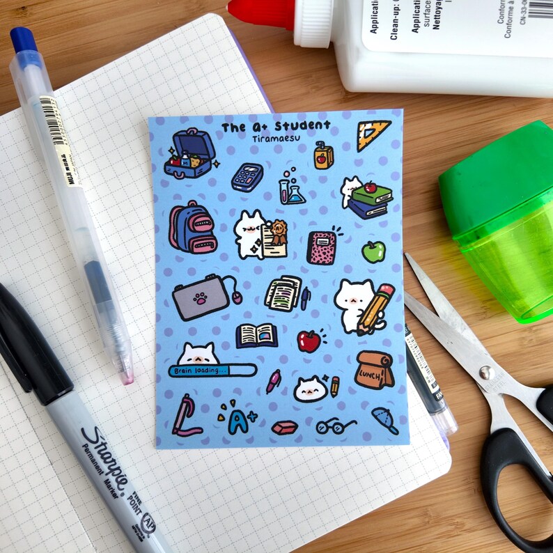 The A+ Student Sticker Sheet | Cute Back to School Stickers | Funny Cat ...