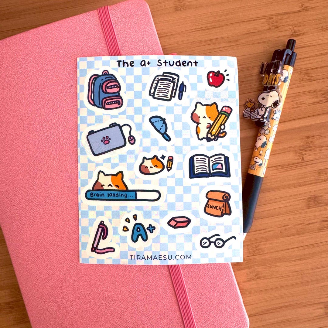 The A+ Student Sticker Sheet | Cute Back to School Stickers | Funny Cat ...