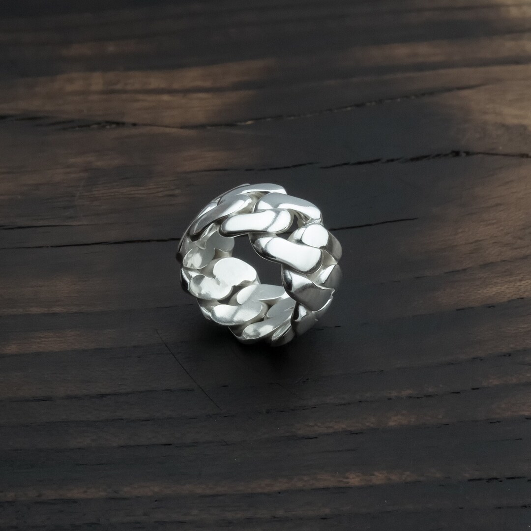 11mm Silver Cuban Chain Ring Solid 925 Sterling Silver – Handcrafted ...