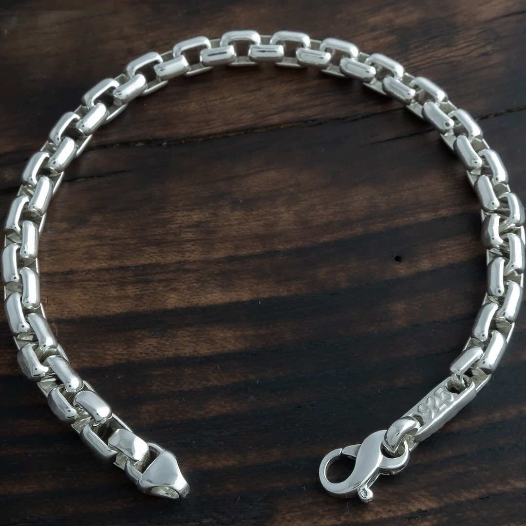 6mm Solid 925 Sterling Unique Box Link Bracelet. Strong Silver Chain ...