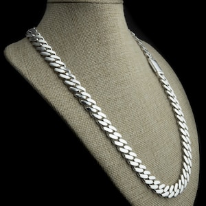 12mm Silver Miami Cuban Chain. Stunning Solid 925 Sterling Silver Links ...