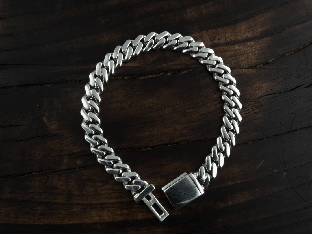 8mm Silver Miami Cuban Link Bracelet. Stunning Solid 925 Sterling ...