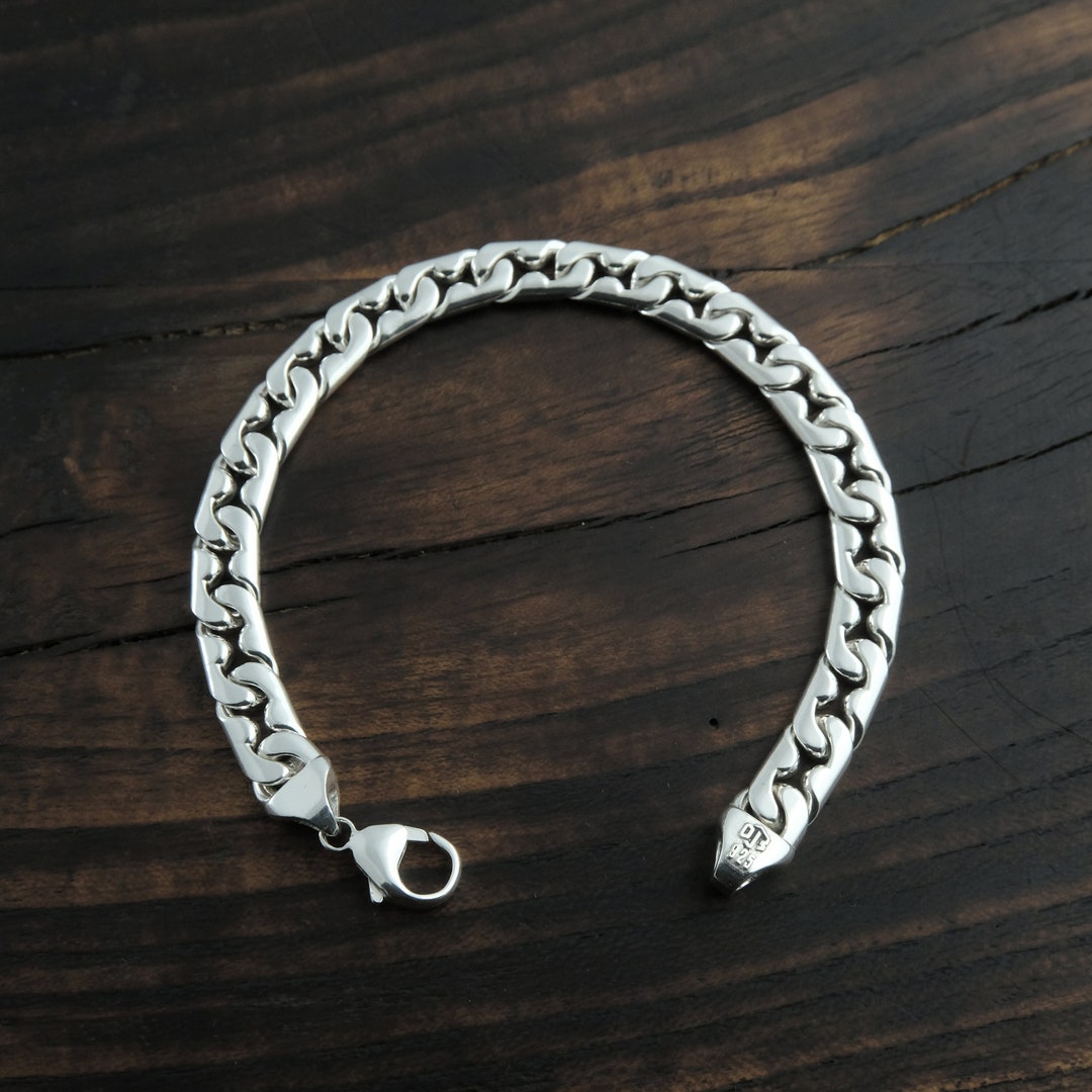 8mm Silver Cuban Styled Link Bracelet. Stunning Solid 925 Sterling ...