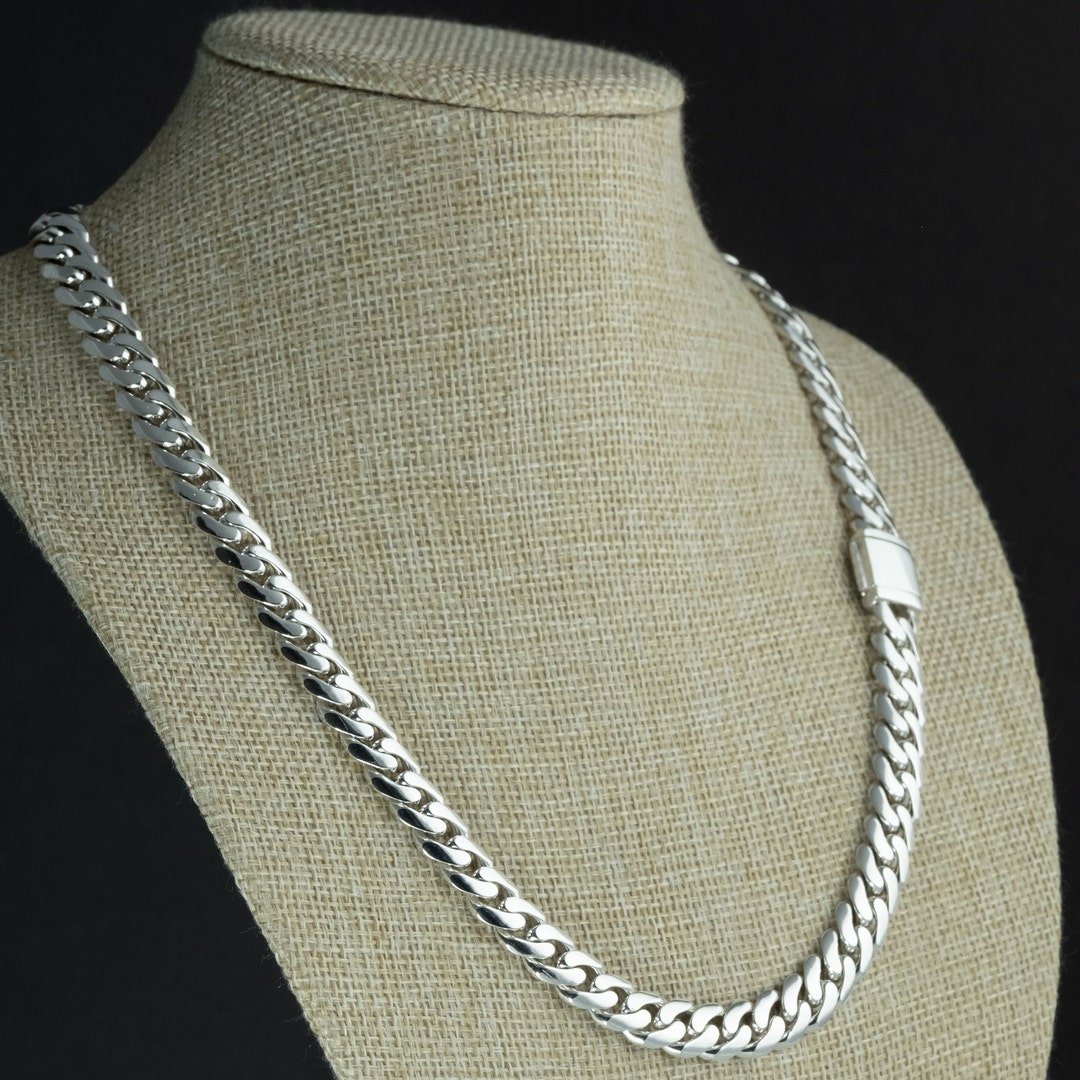 10mm Silver Miami Cuban Chain, Tight Links, Stunning Solid 925 Sterling ...