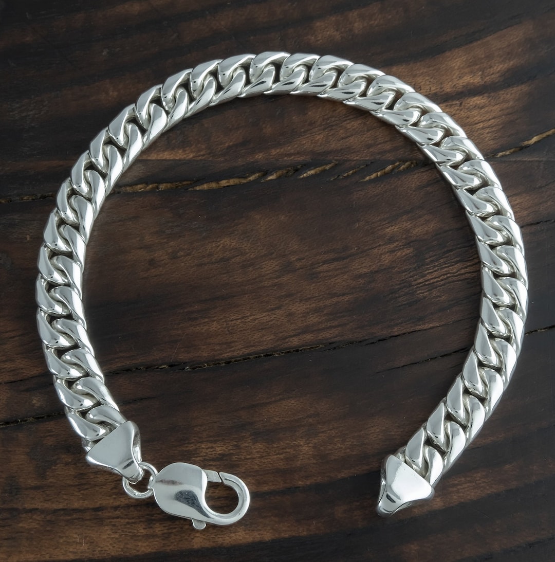 8mm Round Curb Link Bracelet 925 Sterling Silver — Solid Handmade ...
