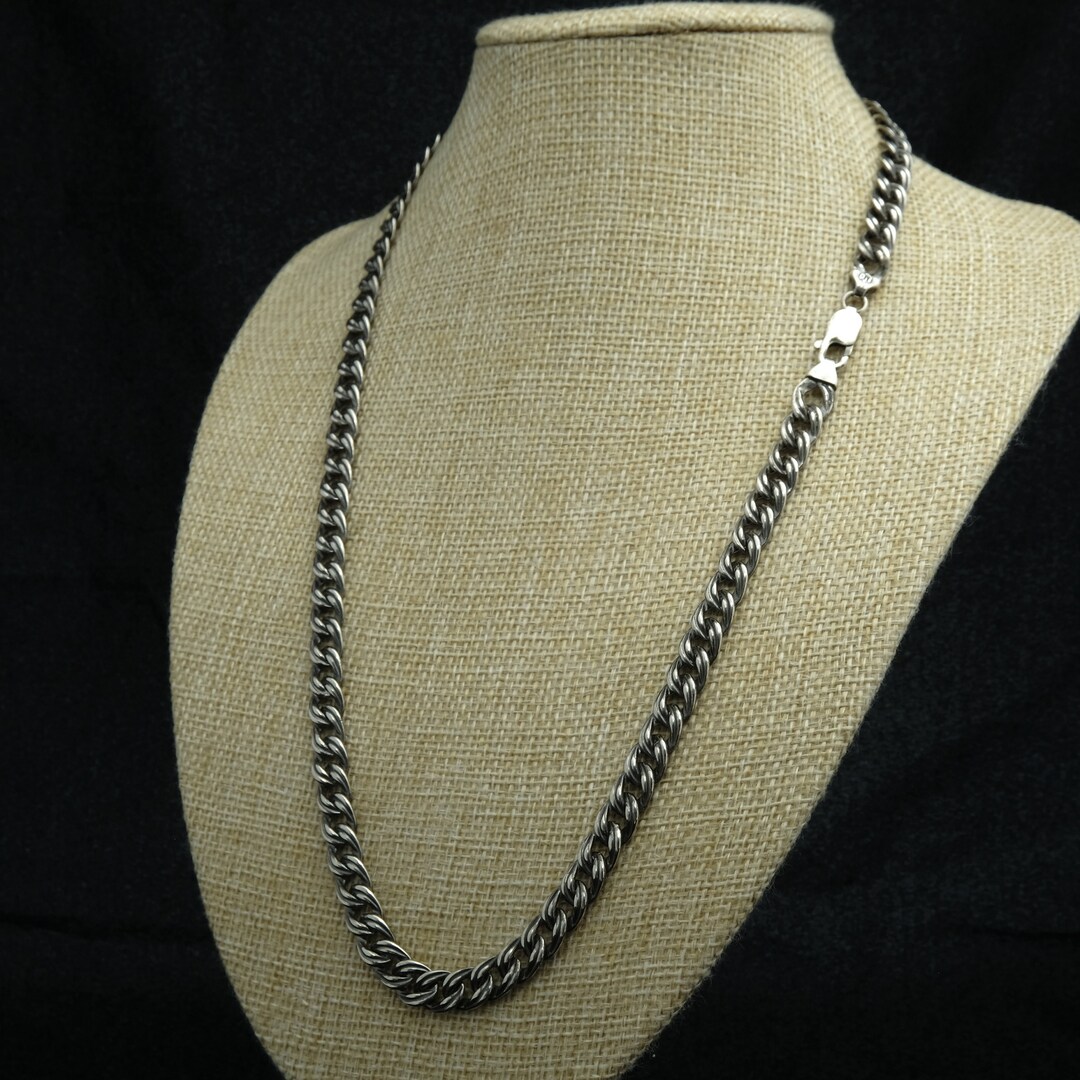 8mm Vintage Styled Cuban Link Chain. Stunning Solid 925 Sterling Silver ...