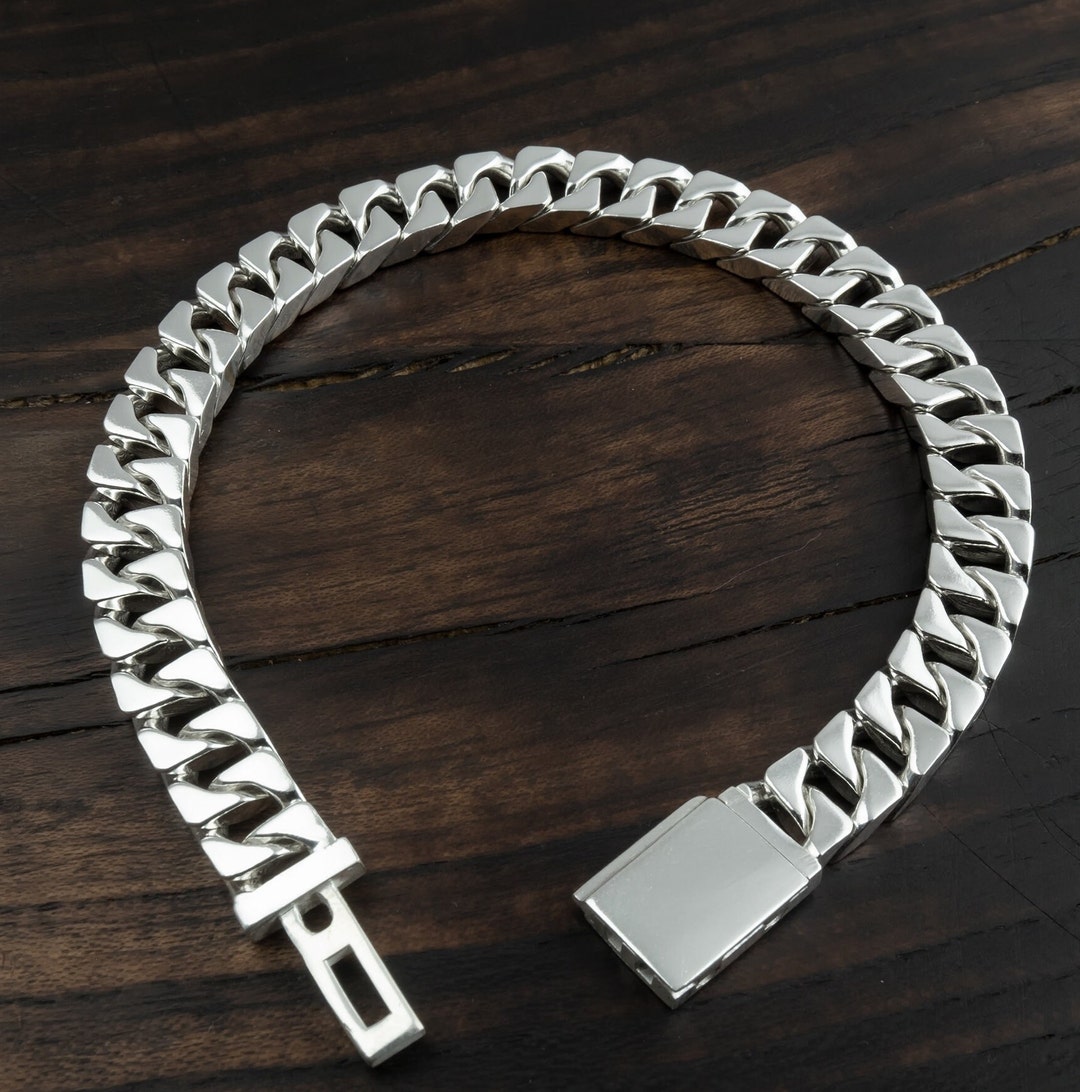 9mm Silver Box Cuban Link Bracelet Solid 925 Sterling Silver ...