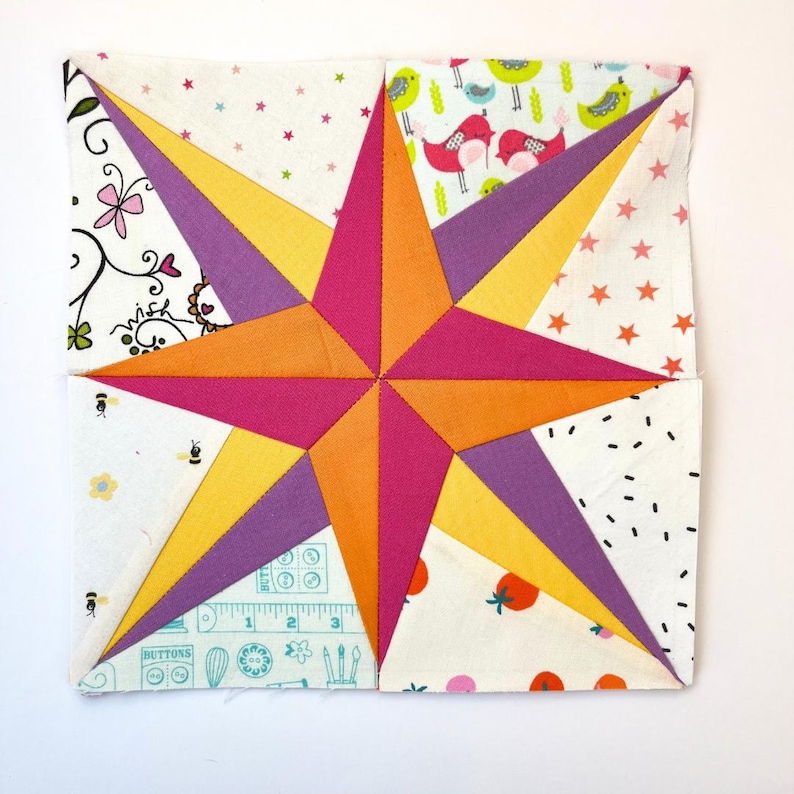 Compass Rose Quilt Block Pattern; PDF Instant Download; Foundation ...