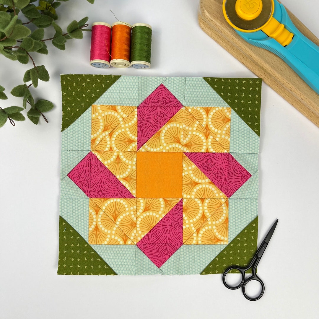 Blossom Burst Quilt Block Pattern PDF Instant Download Paper Pieced Patchwork Block Four Sizes ...