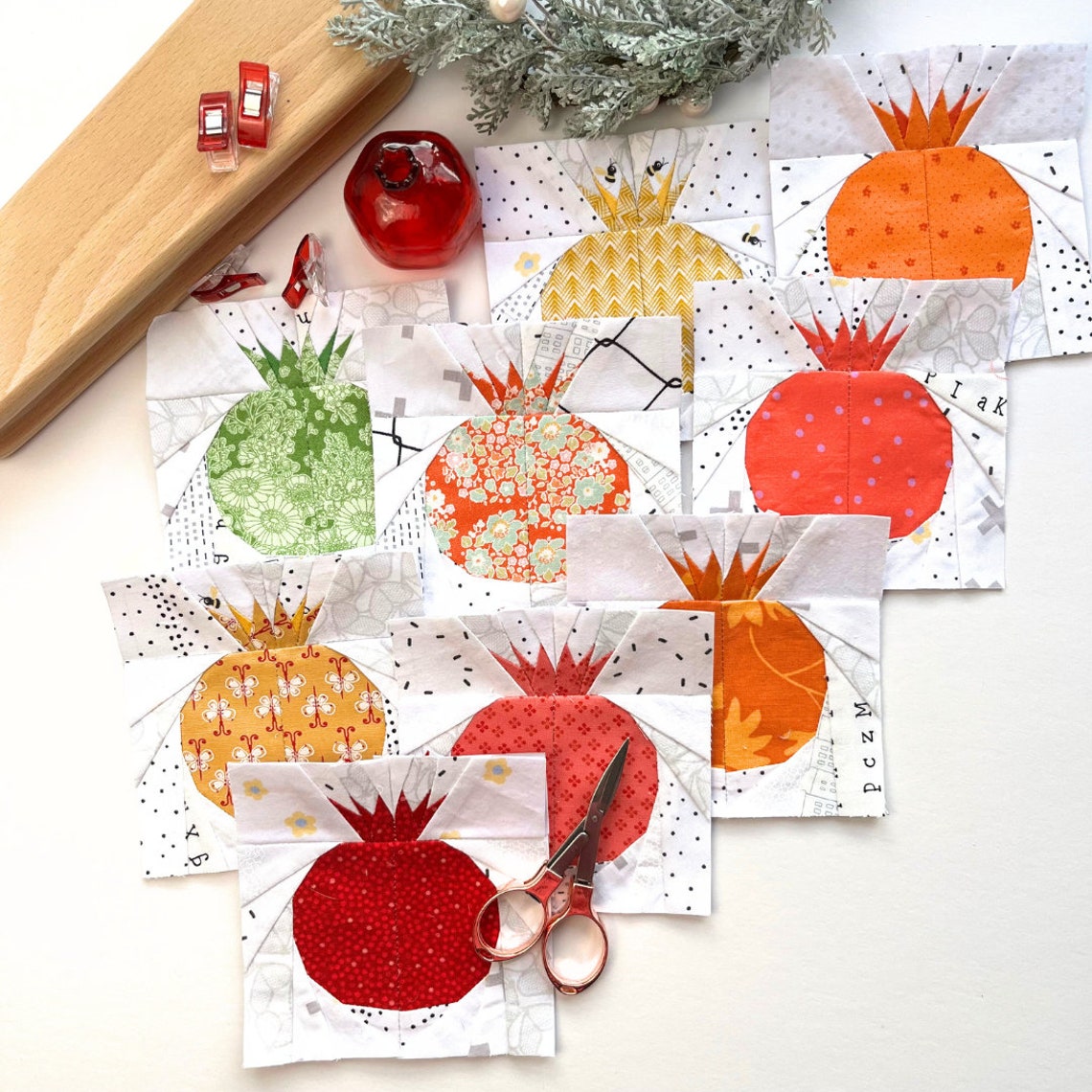 Pomegranate Quilt Block Pattern;pdf Instant Download; Granada Paper ...