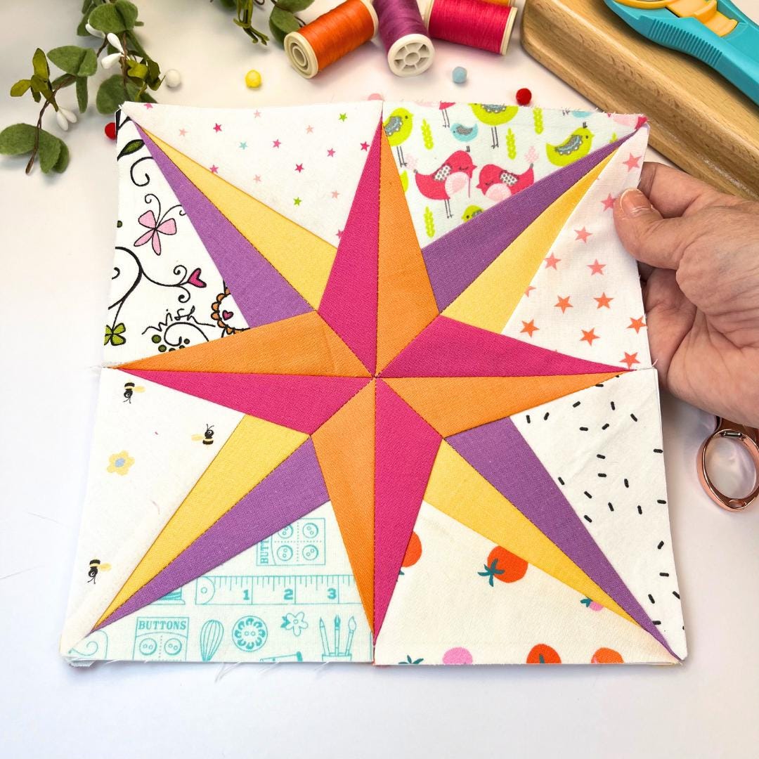 Compass Rose Quilt Block Pattern; PDF Instant Download; Foundation ...