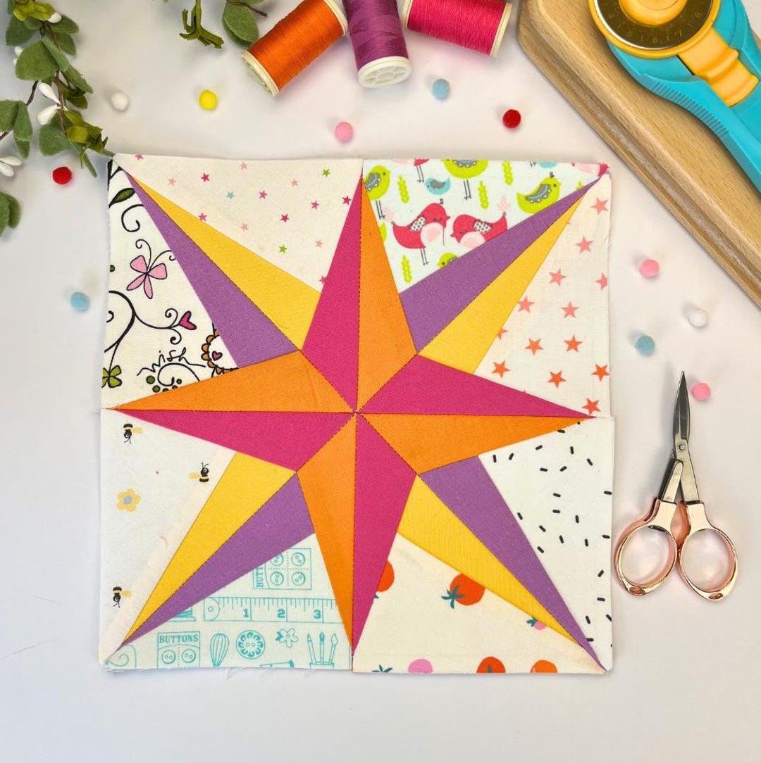 Compass Rose Quilt Block Pattern; PDF Instant Download; Foundation ...