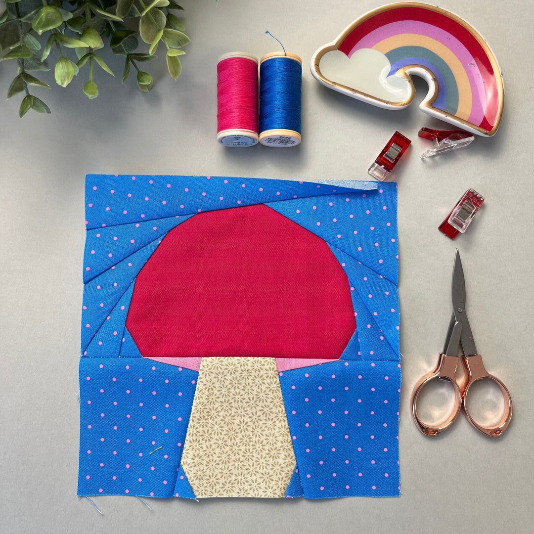 Mushroom Quilt Block Pattern PDF Instant Download Foundation Pieced Mushroom Patchwork Block Six ...