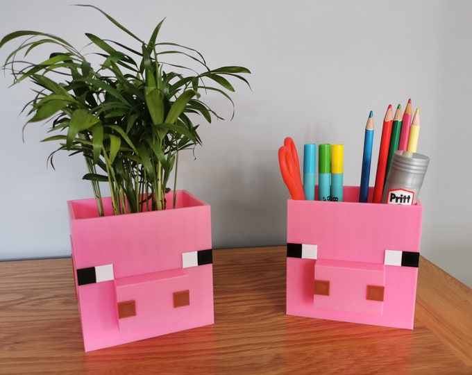 Minecraft Pig Plant Pot, Desk Top Organizer, Minecraft Gifts, Gaming ...