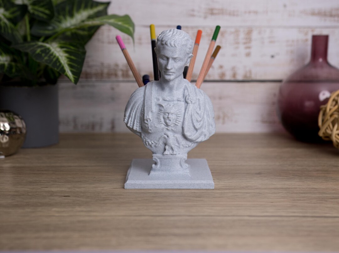 Julius Caesar Pen Holder: 3D Printed Roman Emperor Desk Organizer, Pen ...