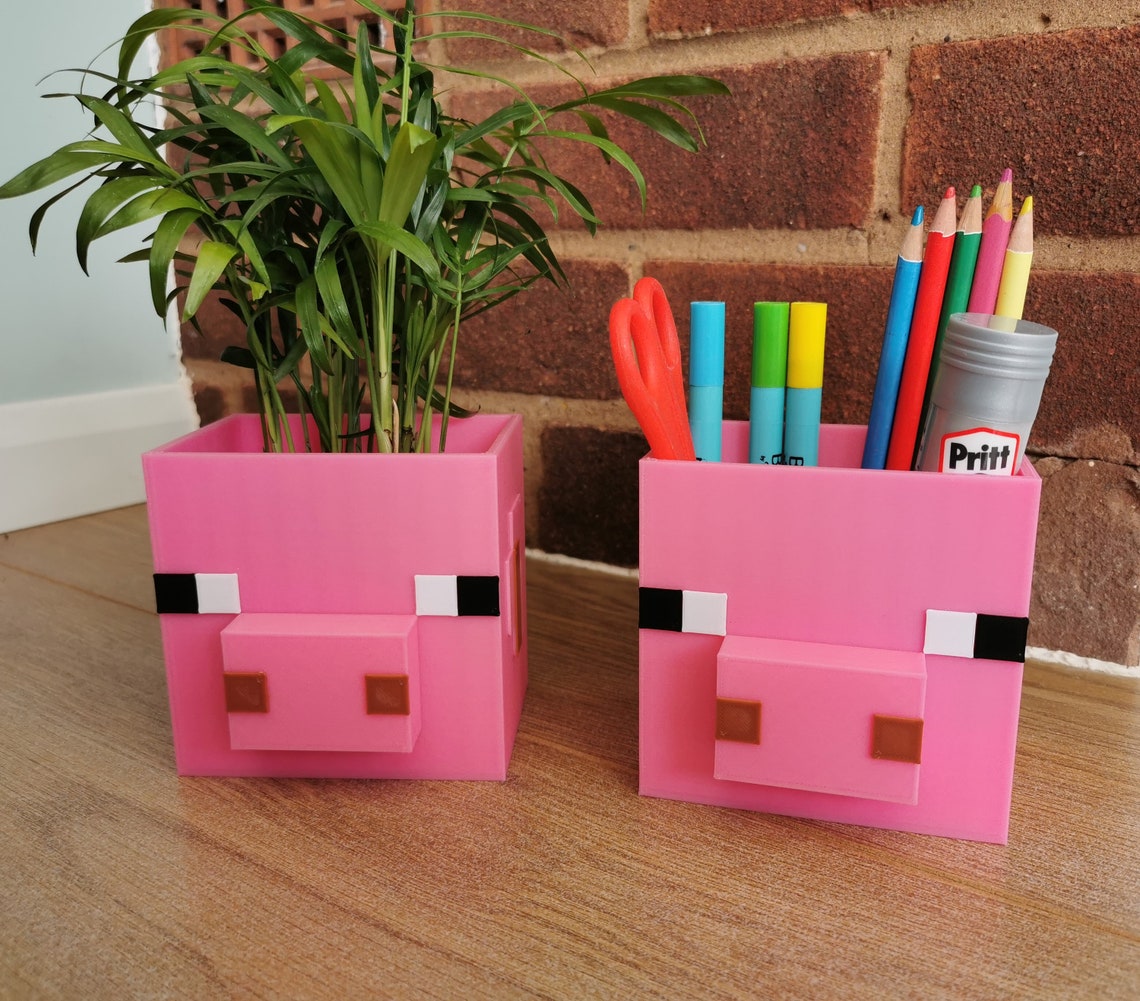 Minecraft Pig Plant Pot, Desk Top Organizer, Minecraft Gifts, Gaming ...