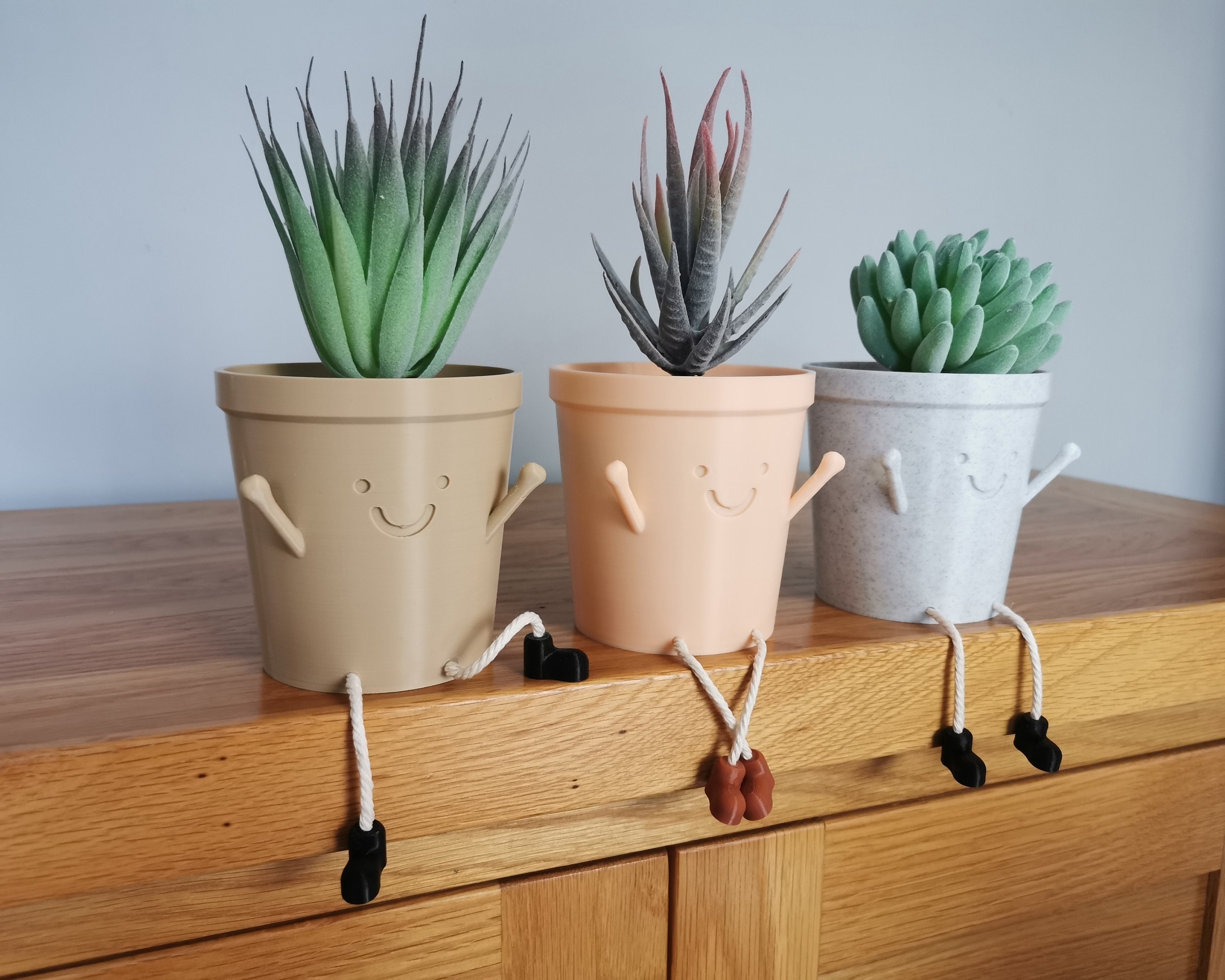 Happy Face Planter With Cord Legs, Indoor Plant Pot, Novelty Dangling ...