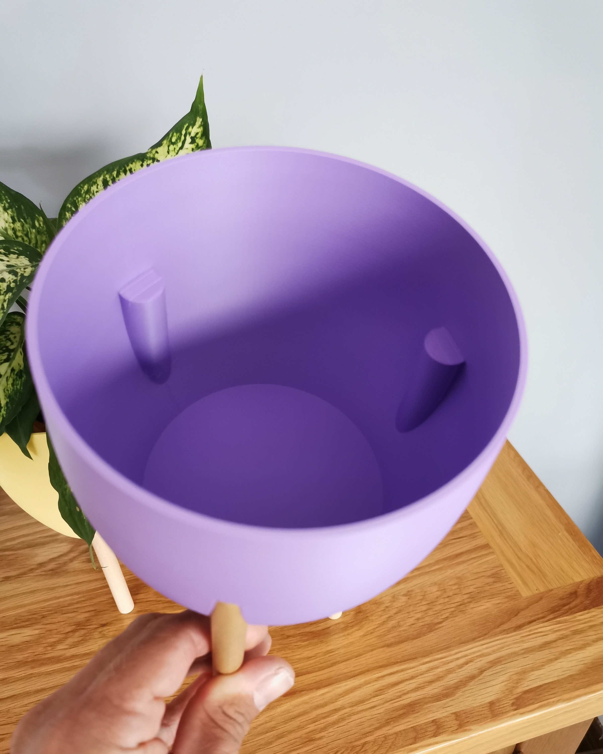 Plant Pot With Wood Legs Matt Pastel Colours Inbuilt | Etsy