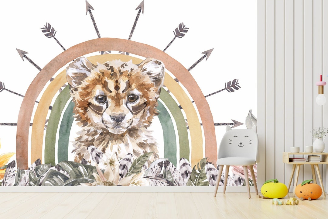 Rainbow Cheetah Mural. Photo Wallpaper for Kindergarten, School. Safari ...