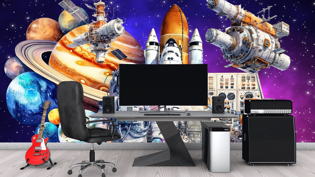 Mural Cosmonaut in Space, Mural Rocket, Wallpaper Spaceship No. M150 - Etsy