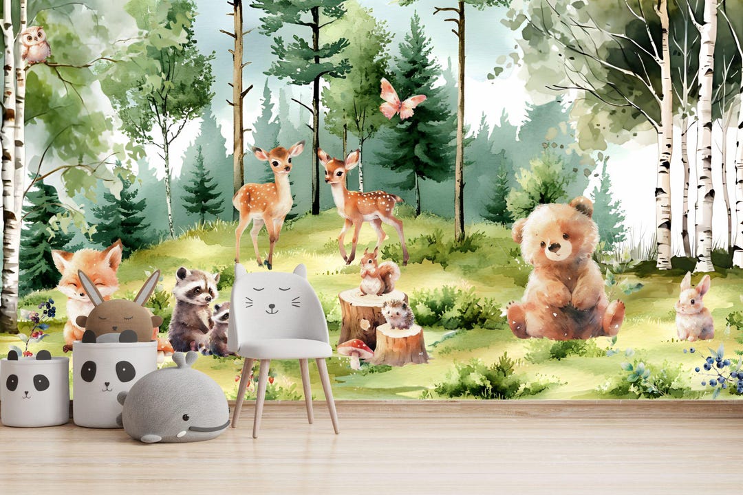 Woodland Animals Mural | Forest Animals Mural | Wallpaper Forest ...